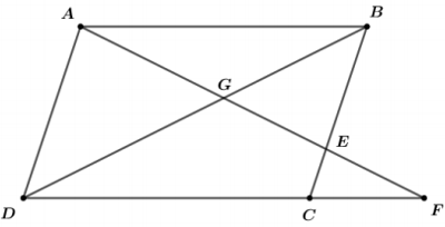 Questão No paralelogramo 𝐴𝐵𝐶𝐷, 𝐸 está em 𝐴𝐸 corta a diagonal em 𝐺 e em ...