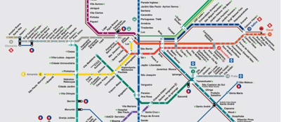 Questão Observe o mapa abaixo:O mapa das linhas de metrô na cidade de ...