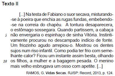 Questão O Texto II é um trecho selecionado de Vidas Secas. Esse trecho ...